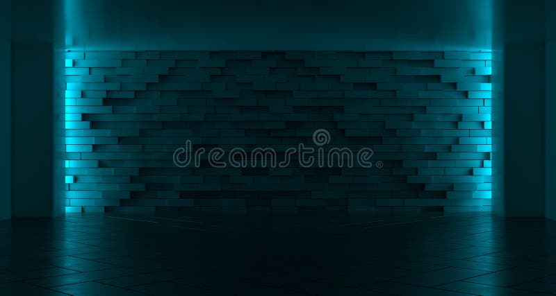 Empty Room with Wooden Floor and Empty Brick Wall with Led Light Stock ...