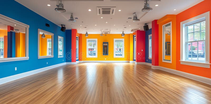 Empty Room with Wooden Floor and Colorful Wall Stock Image - Image of ...