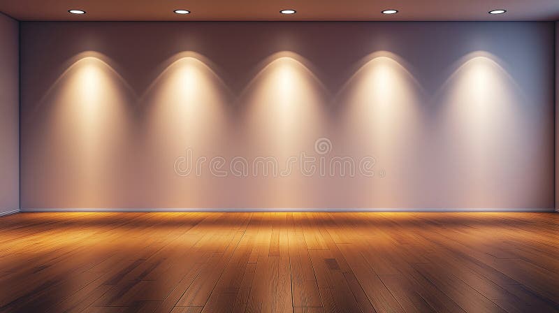 Empty Room with Wooden Floor and Soft Overhead Lighting Creating ...