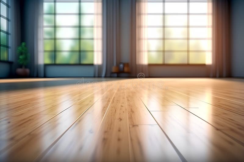 Empty Room with Wooden Floor and Window View. 3D Rendering Stock ...