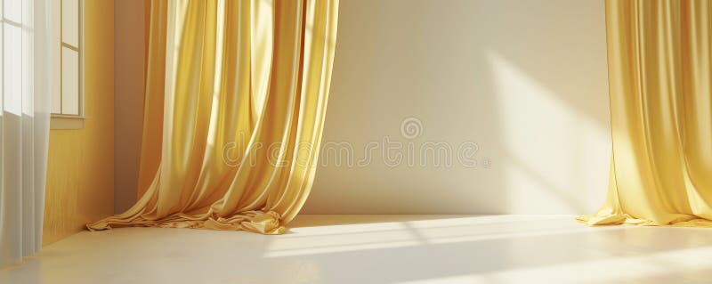 Empty Room with Yellow Curtains and Sunlight Stock Photo - Image of ...
