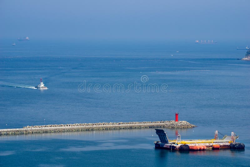 Empty RoRo or Roll-on Roll-off Barge and White Tug Boat Stock Image ...