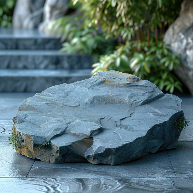 Empty Rough Stone Podium Against the Backdrop of Natural Garden Theme ...