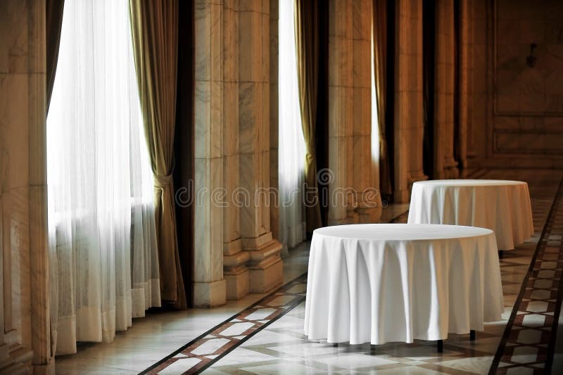 Empty round dinner tables stock photo. Image of clean - 46200674