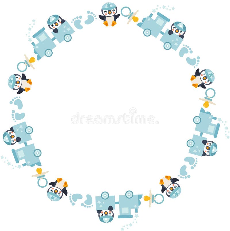 Baby Boy Round Frame Teddy Bear Stock Vector - Illustration of child ...