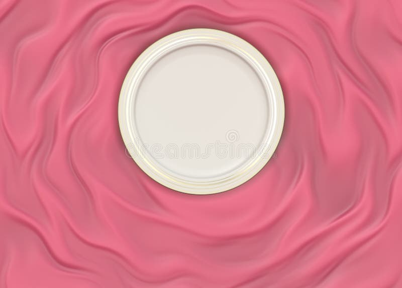 Empty Round Glazed Plate with Simple Shiny Frame on Folded Silk Cloth ...