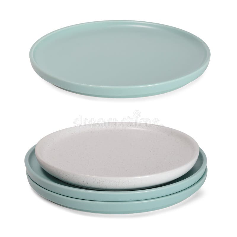 Empty Round Light Green Beige Plates White Background Stock Photos ...