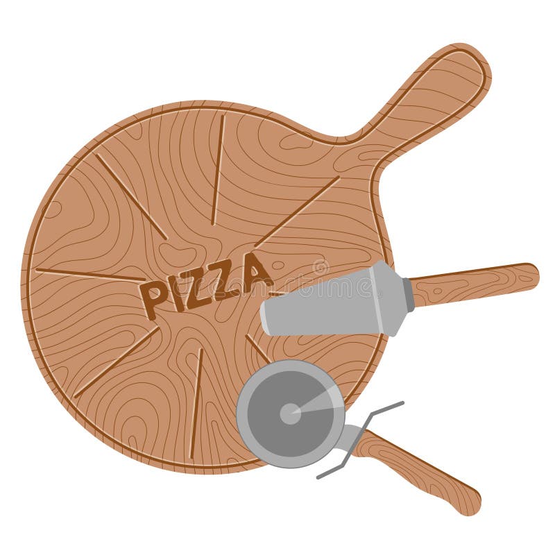 Empty Round Pizza Board with Handle Pizza Knife and Spatula Flat Style ...