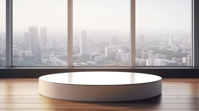 Empty Round Podium in Modern Interior with City View. Stock ...