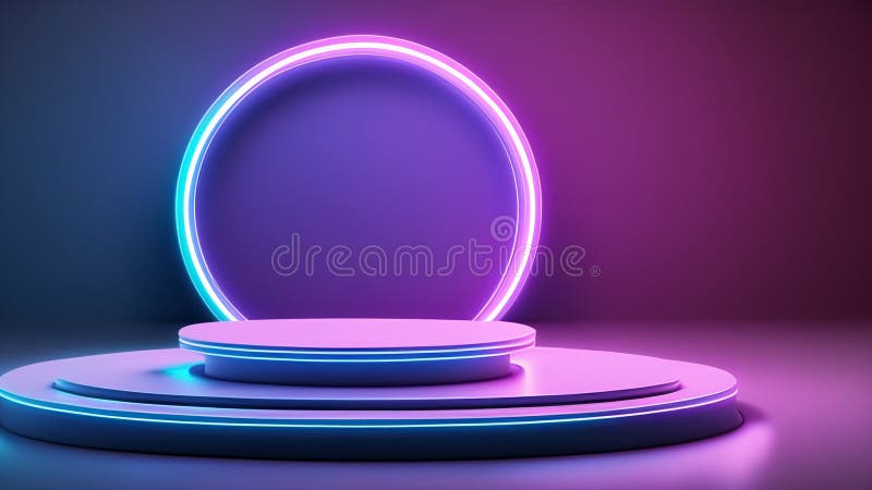 Empty Round Podium with Neon Lighting for Futuristic Product ...