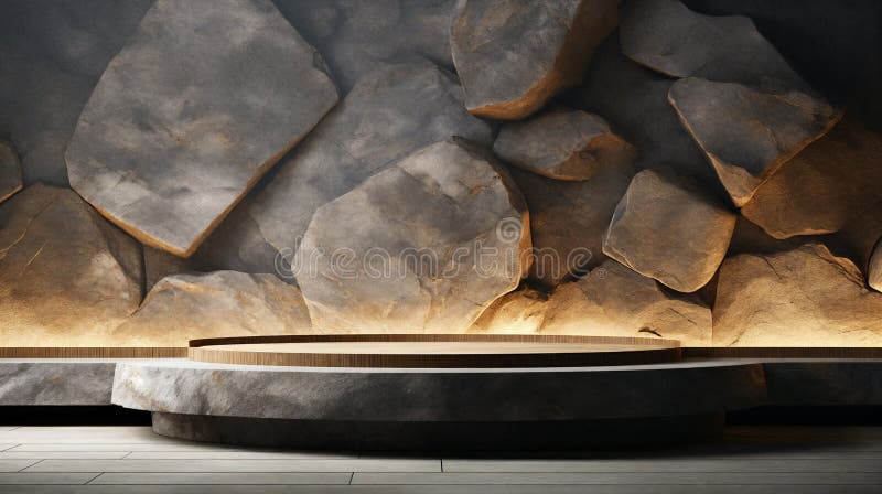 Empty Round Podium on Stone Platform. 3d Render Illustration Mockup. AI ...