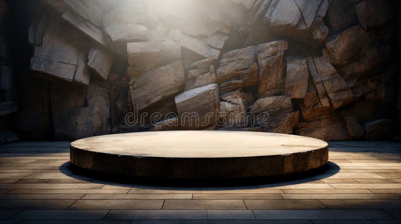 Empty Round Podium on Stone Platform. 3d Render Illustration Mockup. AI ...