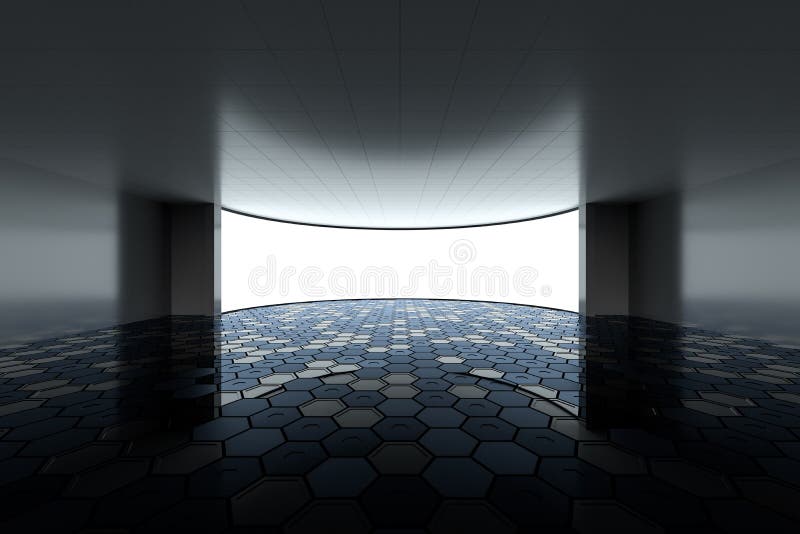 Empty Round Room with Glowing White Screen, 3d Rendering Stock ...