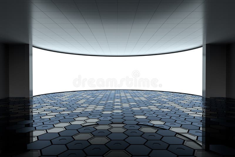 Empty Round Room with Glowing White Screen, 3d Rendering Stock ...