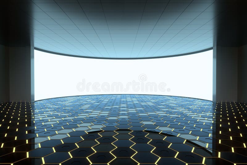 Empty Round Room with Glowing White Screen, 3d Rendering Stock ...