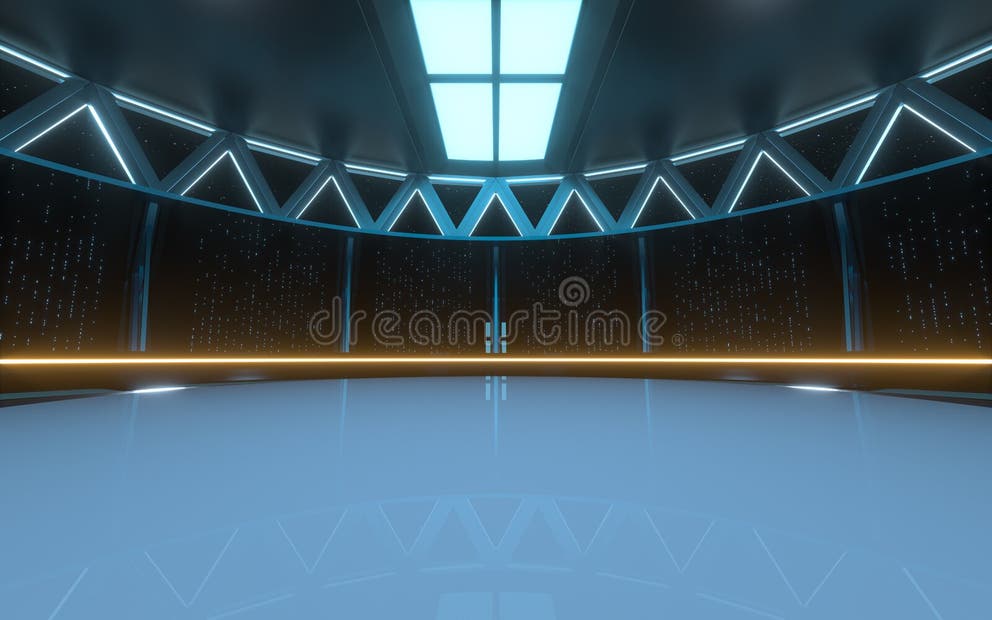 Empty Round Science Fiction Room, 3d Rendering Stock Illustration ...
