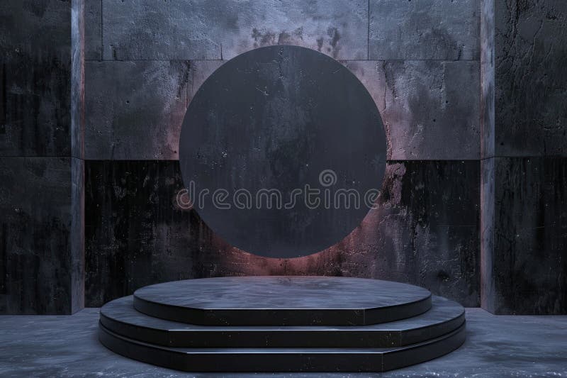 Futuristic Circular Platform in Dark Interior Stock Illustration ...