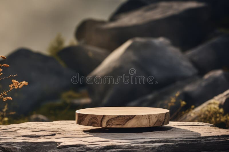 Empty Round Stone Round Platform Podium for Cosmetics or Products on ...