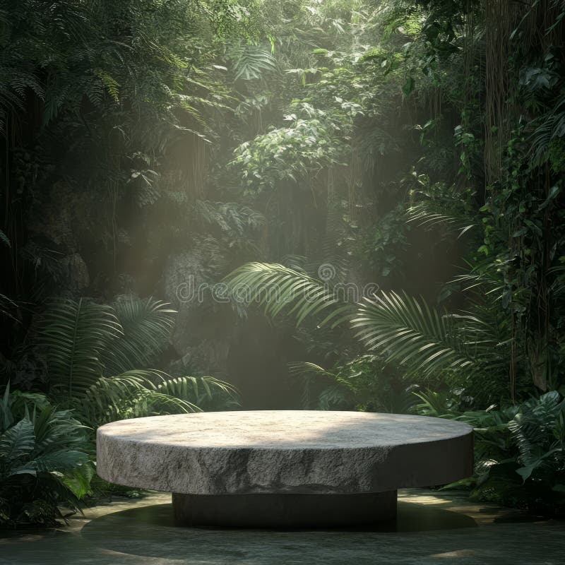 Empty Round Stone Platform in Tropical Jungle. 3D Rendering Stock ...