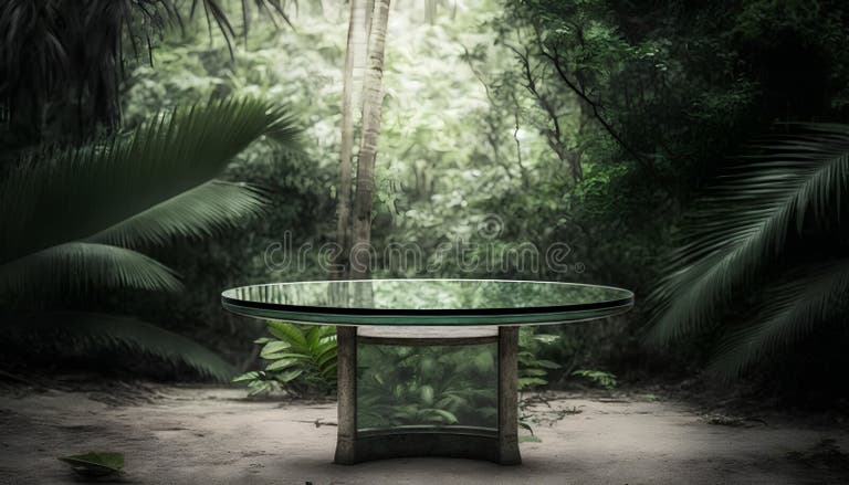 Empty Round Table in Tropical Forest. for Product Display and Montage ...