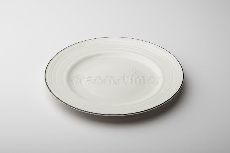 Empty Round White Plate with Decorated Border Stock Image - Image of ...
