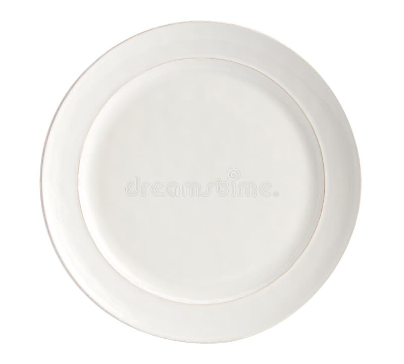 Empty Round White Plate with Decorated Border on White Board - Image ...