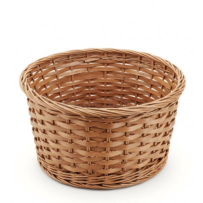 Empty Round Wicker Basket Isolated on a White Background Stock ...