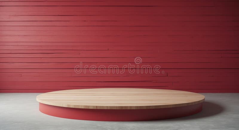 Empty Round Wooden Platform Red Wall Background Stock Photos - Free ...