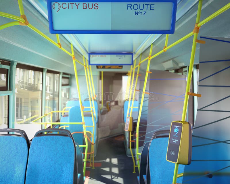 Empty Route Bus Interior 3d Render Illustration Stock Photo - Image of ...