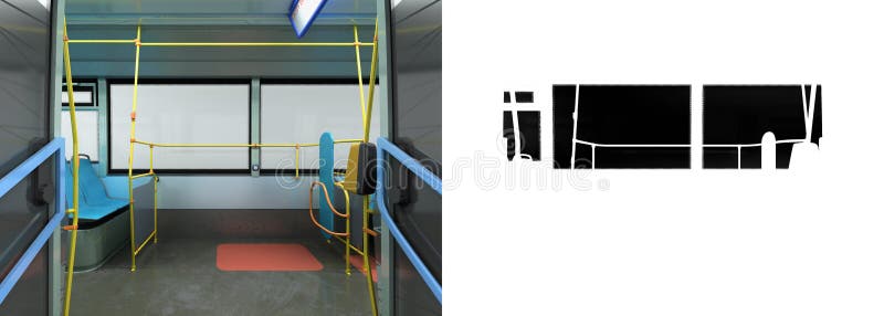 Empty Route Bus Interior 3d Render Illustration with Alpha Stock ...