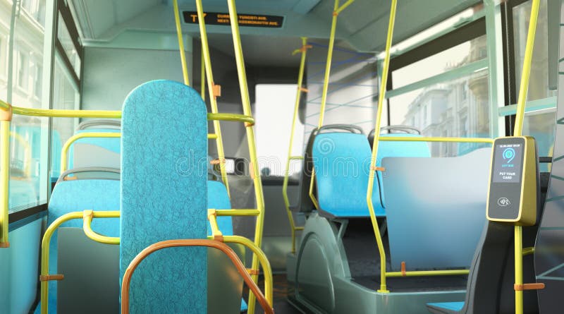 Empty Route Bus Interior 3d Render Image Stock Illustration ...