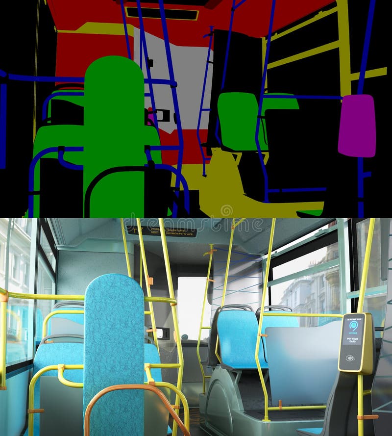 Empty Route Bus Interior 3d Render Image with Color Alpha Stock ...