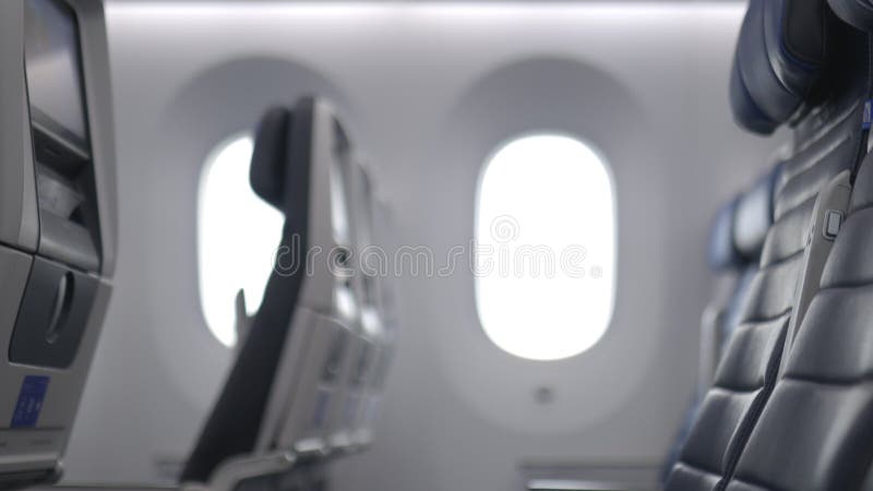 Empty Row of Dark Blue Seats Inside an Airplane Stock Video - Video of ...