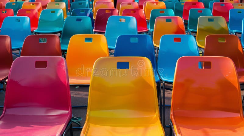 Empty Rows of Colorful Chairs Stock Image - Image of texture, creative ...