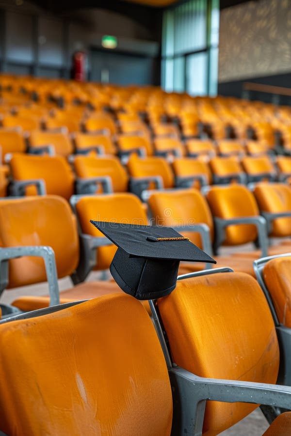 Empty Rows of Seats with a Graduation Cap on One Chair Concept ...