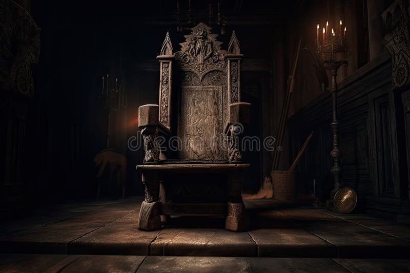 Empty Royal Throne in Dark Castle Hall. Fantasy Medieval Throne for ...
