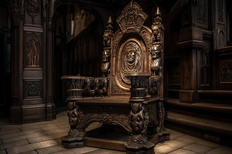 Empty Royal Throne in Dark Castle Hall. Fantasy Medieval Throne for ...