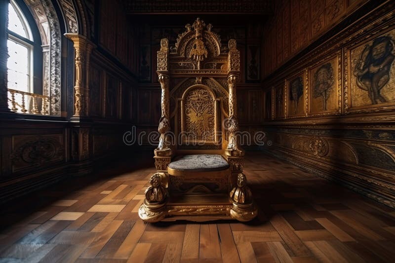 Empty Royal Throne in Dark Castle Hall. Fantasy Medieval Throne for ...