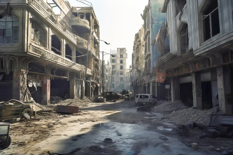Empty Ruins of City Destroyed by War or Natural Disaster. Generative AI ...
