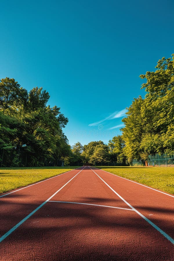 Empty Running Track with Clear Blue Sky Stock Photo - Image of race ...