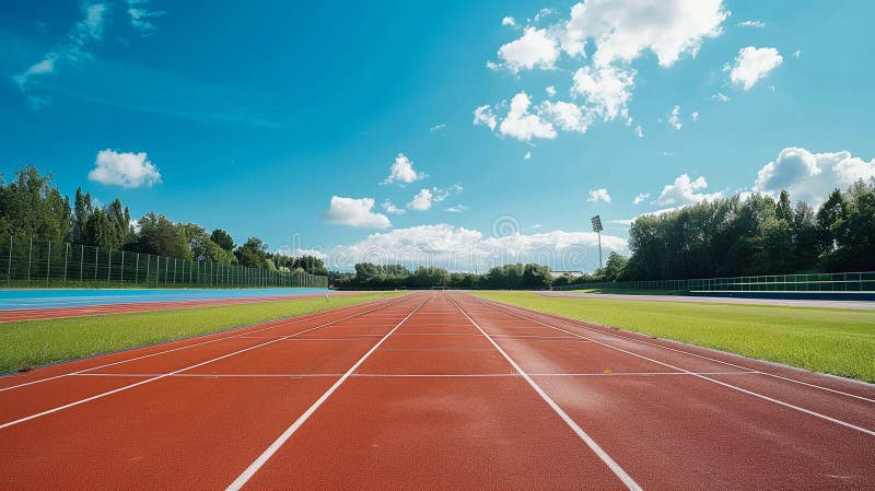 Empty Running Track with Clear Blue Sky Stock Image - Image of ...
