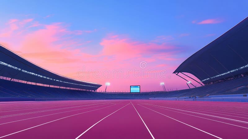Empty Running Track in a Large Stadium with Vibrant Sky Stock ...