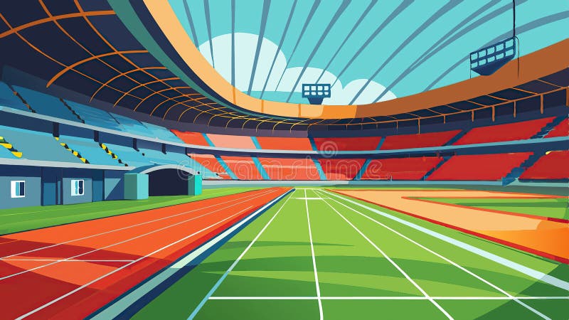 Empty Running Track Inside a Colorful Modern Stadium Stock Illustration ...