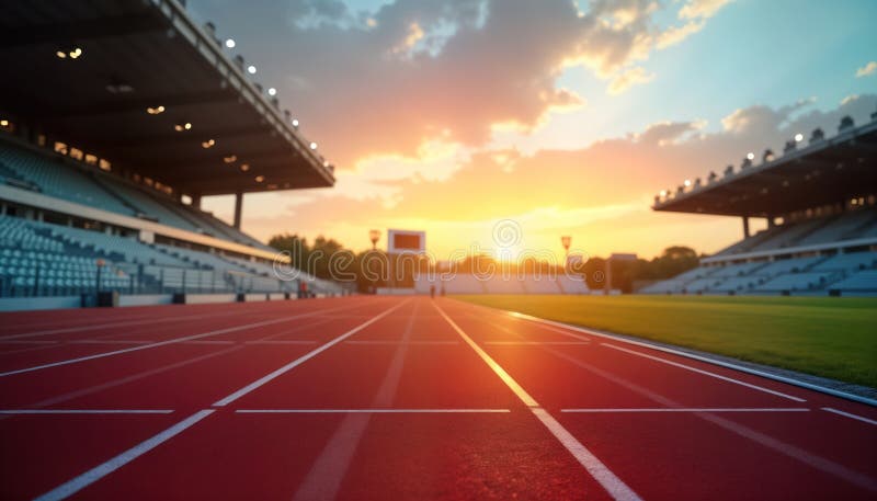 Empty Running Track at Stadium during Sunset. Pro Track, Field Venue ...