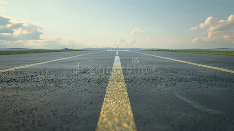 Empty Runway with Clear Sky and Horizon in Daytime Stock Illustration ...