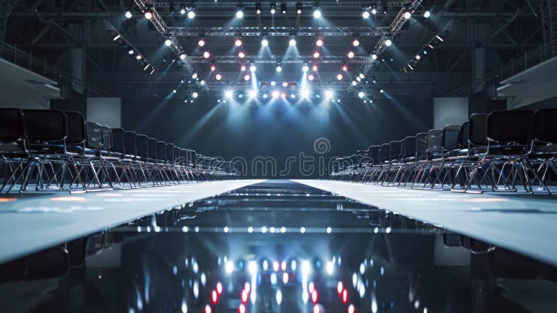 Empty Runway with Spotlights and Chairs Stock Photo - Image of audience ...