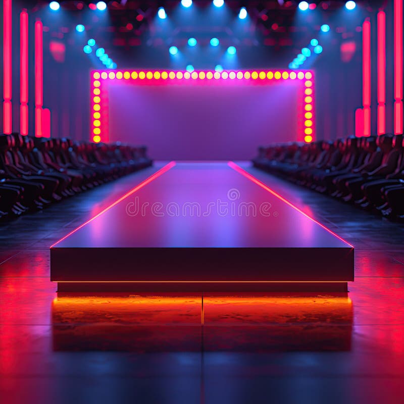Empty Runway Stage with Neon Lights Stock Illustration - Illustration ...