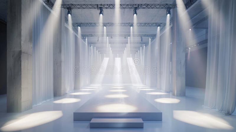 Empty Runway Stage with Spotlights Stock Image - Image of studio, event ...