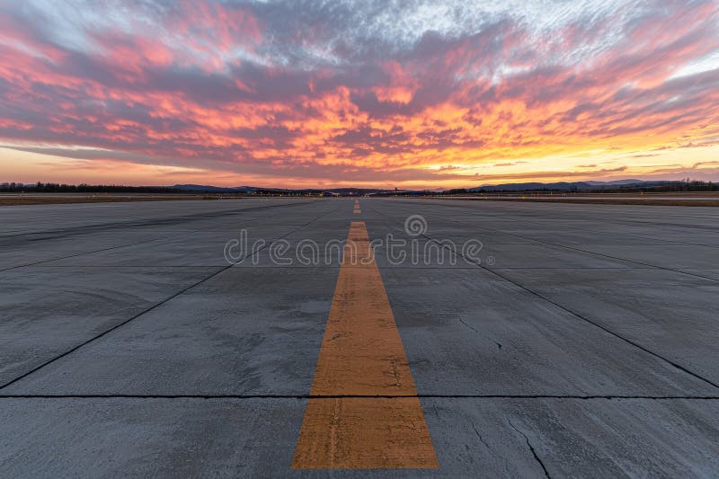 Empty Runway at Sunset with a Vibrant Sky Stock Illustration ...