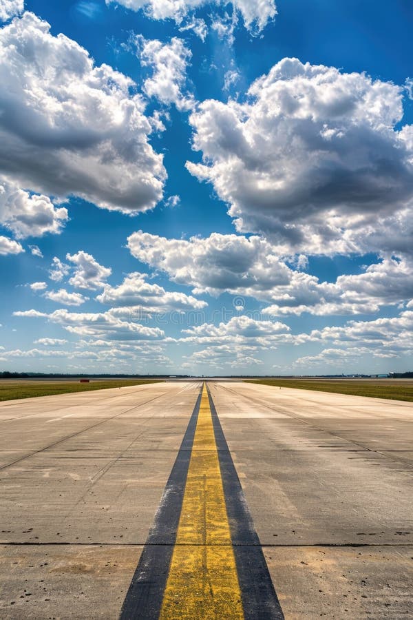 An Empty Runway with a Yellow Guidance Line, Perfect for Aviation or ...